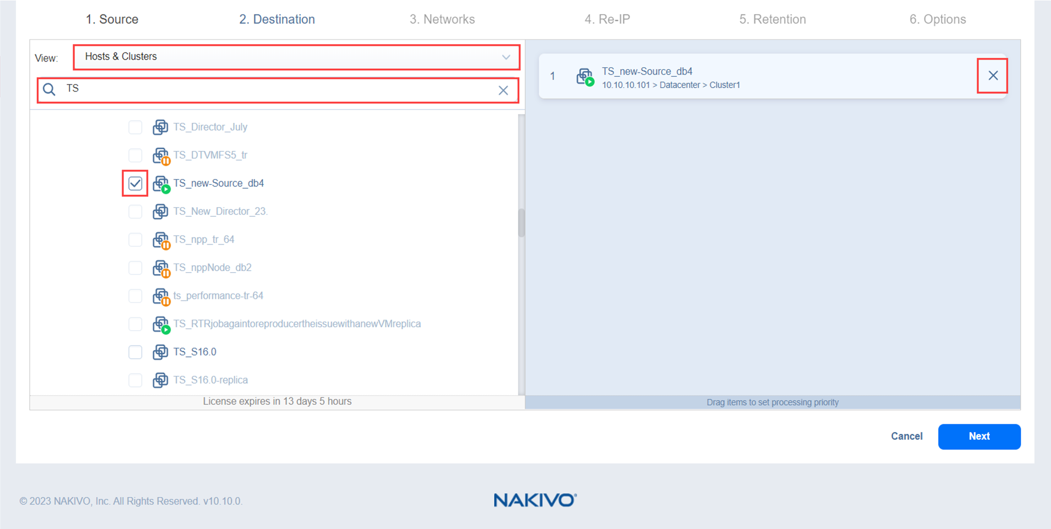 Real-Time Replication (Beta) Job Wizard for VMware: Source